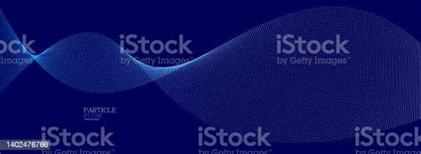 모션 다크 벡터 추상 배경의 파란색 점 입자 배열 물결 모양의 흐름 움직임의 포인트의 곡선 선 기술 및 과학 일러스트레이션 3차원 형태에 대한 스톡 벡터 아트 및 기타