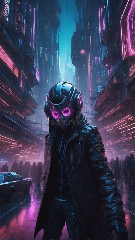 Neon Odyssey Masked Virtuoso S Cyber Ballet Generative Ai Stock
