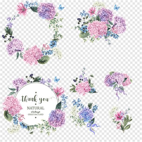 화원 수국 꽃 꽃다발 부케 화환 모듬 꽃 그림 수채화 그림 보라색 Png Pngegg