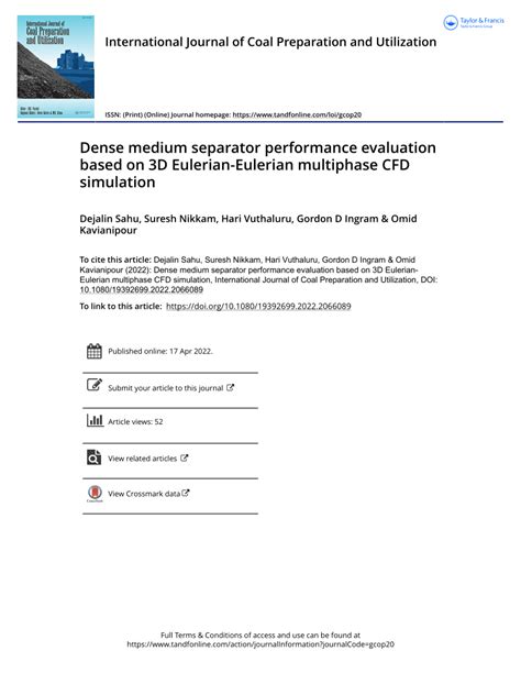 Pdf Dense Medium Separator Performance Evaluation Based On 3d Eulerian Eulerian Multiphase Cfd