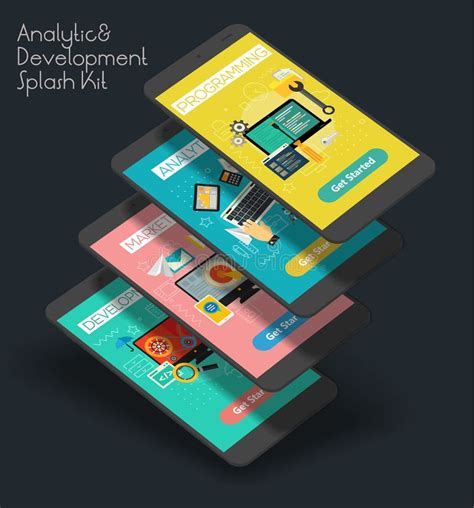 Flat Design Responsive Ui Mobile App With 3d Mockups Stock Vector Illustration Of Planning