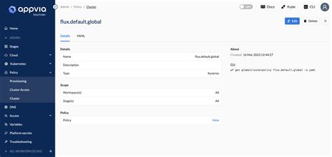 View Details Of A Cluster Policy Appvia Wayfinder