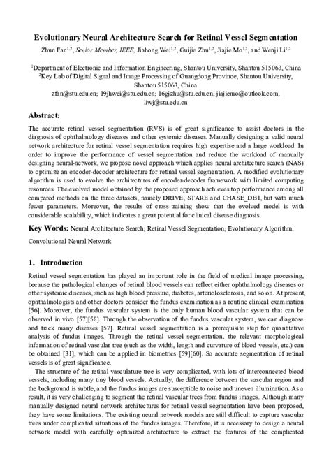 Pdf Enas U Net Evolutionary Neural Architecture Search For Retinal Vessel Segmentation