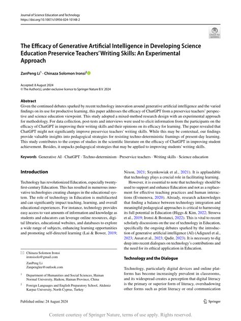 The Efficacy Of Generative Artificial Intelligence In Developing