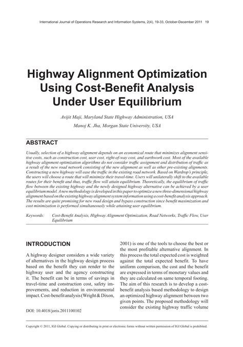 pdf highway alignment optimization using cost benefit analysis under