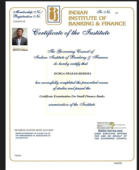Smallfinancebank Certification Iibf Durga Prasad Behera