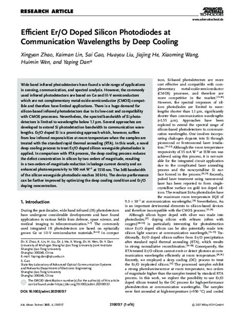 Pdf Efficient Ero Doped Silicon Photodiodes At Communication Wavelengths By Deep Cooling