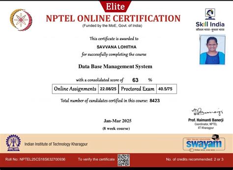 nptel dbms sql certification iitkharagpur elitecertified