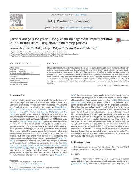 pdf barriers analysis for green supply chain management