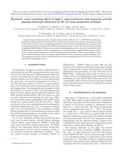 Pdf Hysteretic Vortex Matching Effects In High Tc Superconductors With Nanoscale Periodic