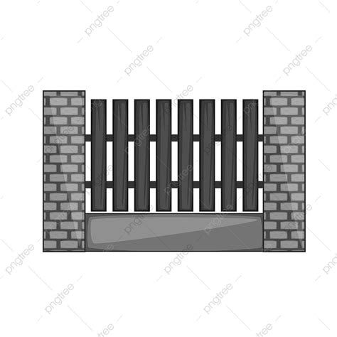 흰색 배경 벡터 일러스트 레이 션에 고립 된 흑백 스타일에서 벽돌 기둥 아이콘 나무 울타리 널빤지 상 와이어 Png 일러스트 및 벡터 에 대한 무료 다운로드