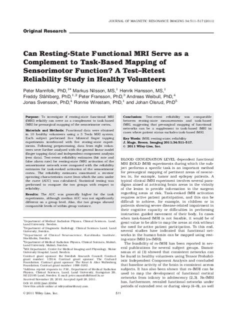 Pdf Can Resting State Functional Mri Serve As A Complement To Task Based Mapping Of