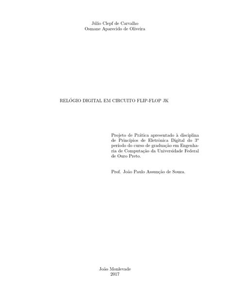 Projeto De Um Relógio Digital Utilizando Circuitos Flip Flop Jk Pdf