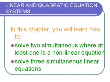 LINEAR AND QUADRATIC EQUATION SYSTEMS Presentation Free To Download