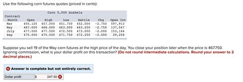 Solved Use The Following Corn Futures Quotes Priced In
