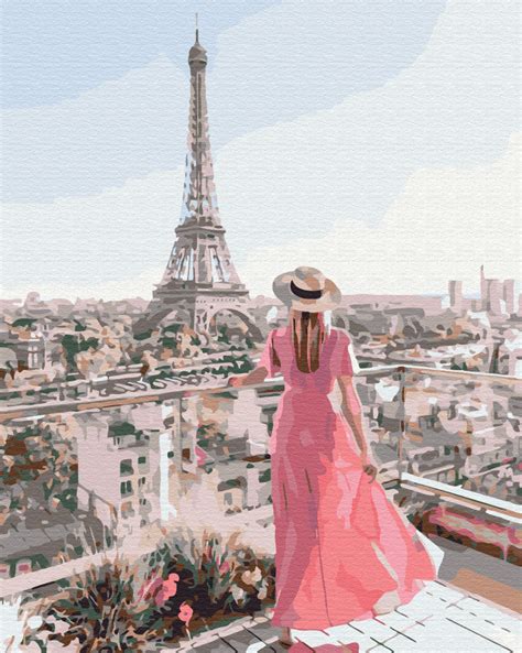 Картина за номерами на полотні Дівчина та Ейфелева вежа 40х50 з підрамником набір для творчості