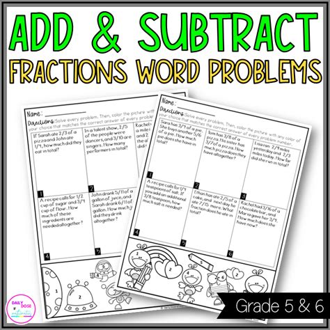Adding And Subtracting Fractions Color By Number Pdf Free With Unlike Denominators Daily Dose