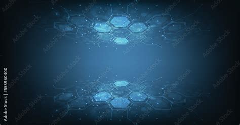 Hexagon Geometry Structure On Blue Backgroundbright Blue Hexagonal Network On Dark Background