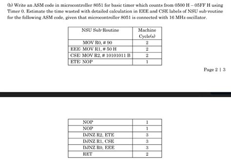 B Write An Asm Code In Microcontroller 8051 For