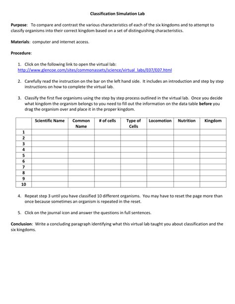 Classification Simulation Lab