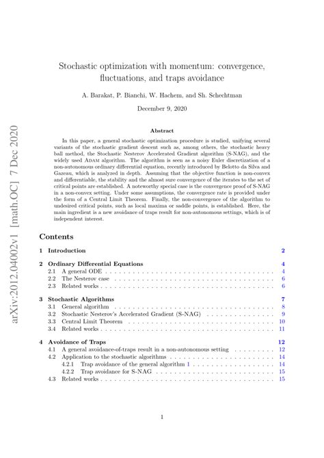 Pdf Stochastic Optimization With Momentum Convergence Fluctuations And Traps Avoidance