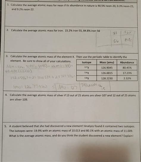 Solved 1 Calculate The Average Atomic Mass For Neon If Its