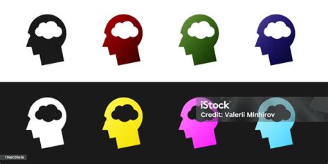 흑백 배경에 고립 된 구름 아이콘으로 머리 실루엣을 설정 합니다 꿈 기호입니다 벡터 일러스트 개념에 대한 스톡 벡터 아트 및 기타 이미지 Istock