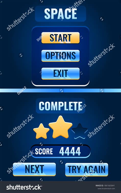 Space Game Ui Level Complete Screen Stock Vector Royalty Free