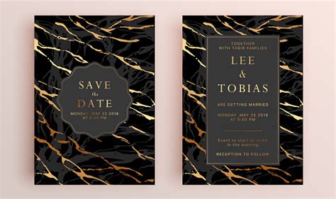 웨딩 카드 템플릿의 아름다운 세트 기하학적 다면체 결혼식 초대장 고급 템플릿 장식 패턴에 대한 아르 데코 스타일의 골드 컬렉션입니다 결혼 반지에 대한 스톡 벡터 아트 및