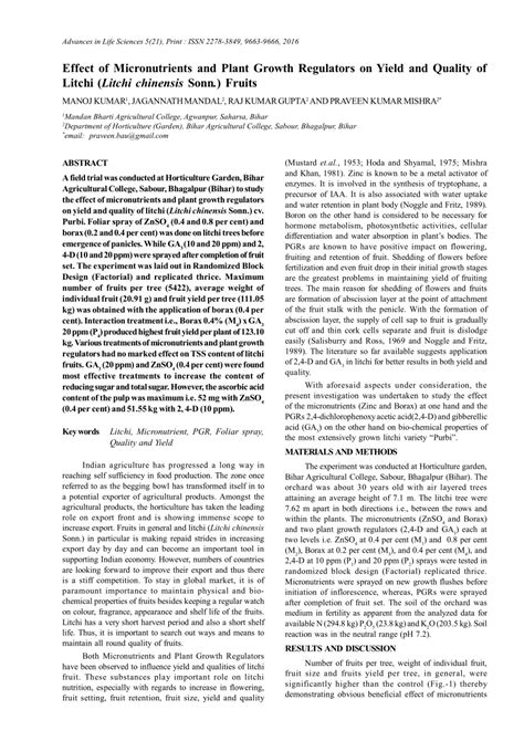 Pdf Effect Of Micronutrients And Plant Growth Regulators On Yield And Quality Of Litchi