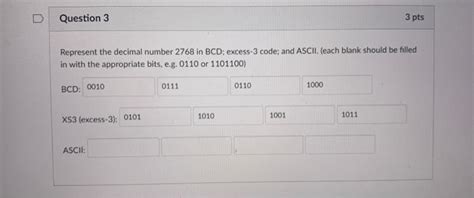Solved Represent The Decimal Number 2768 In BCD Excess 3 Chegg