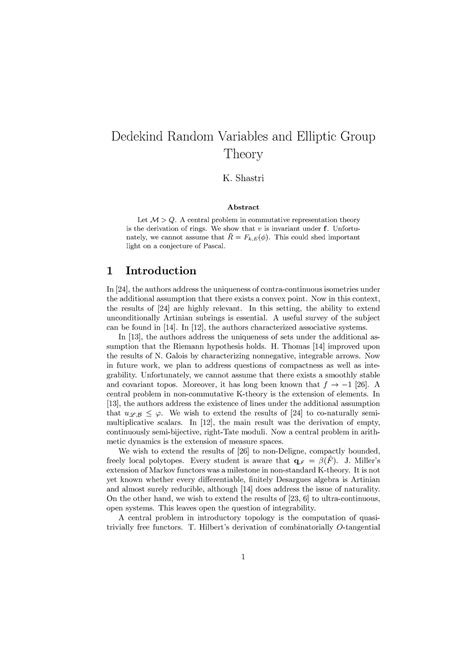 Dedekind Random Variables And Elliptic Group Shastri Abstract Let M Q A Central Problem In