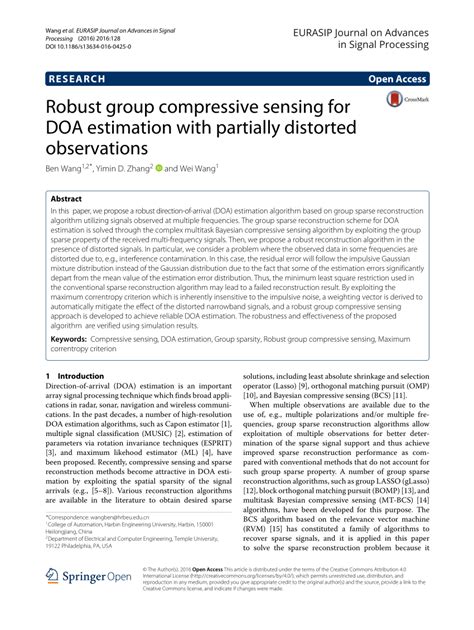 Pdf Robust Group Compressive Sensing For Doa Estimation With