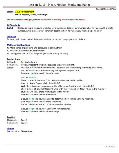 Pdf Lesson 2 1 3 Mean Median Mode Sisfiles Schools Ms