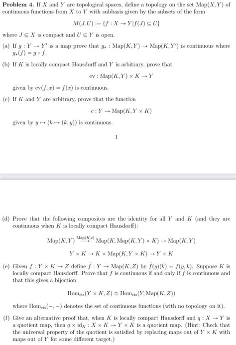Problem 4 If X And Y Are Topological Spaces Define Chegg Com