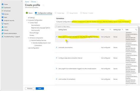 Enable Remote Access With Configuration Profile In Intune