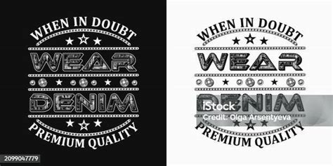 타이포그래피 질감 문자 청바지 단추 스티치가 있는 데님 스타일 텍스트 레이블 흑백 구성 빈티지 스타일 바탕에 흑백 배경 의류 티셔츠 표면 디자인 0명에 대한 스톡 벡터 아트