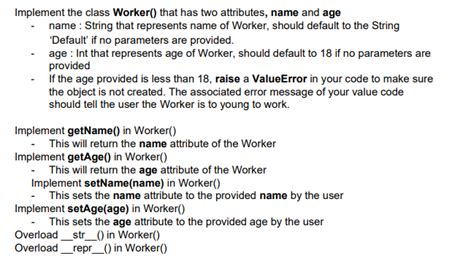 Solved Implement The Class Worker That Has Two Attributes