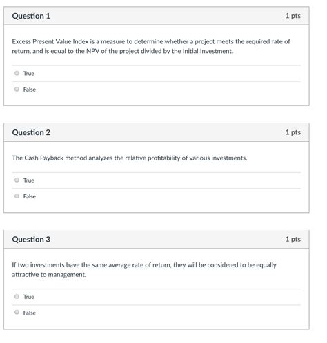 Solved Question Pts Excess Present Value Index Is A Chegg Com
