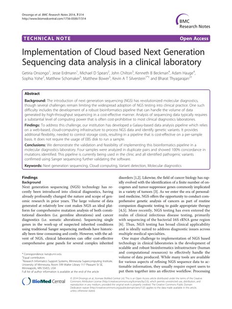 Pdf Implementation Of Cloud Based Next Generation Sequencing Data