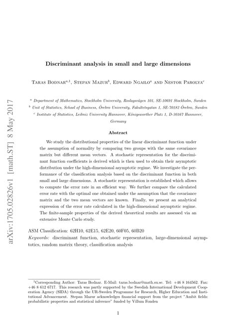 Pdf Discriminant Analysis In Small And Large Dimensions