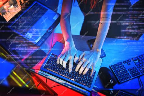 Premium Photo Coding At Night Hacker Woman Hands And Computer For
