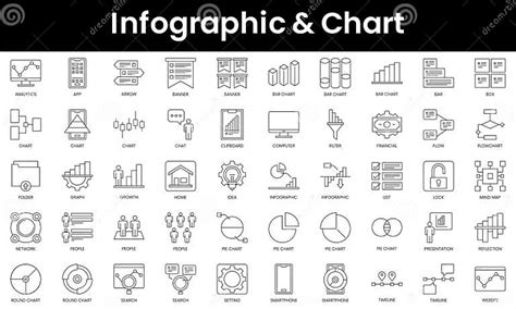 Set Of Outline Infographic And Chart Icons Minimalist Thin Linear Web Icon Set Stock Vector