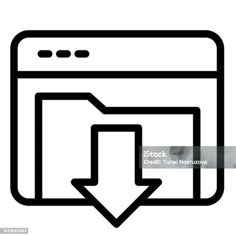 다운로드 폴더 줄 아이콘입니다 창 실루엣 기호에 아래쪽 화살표가 있는 컴퓨터 디렉토리 흰색에 윤곽선 스타일 픽토그램 브라우저