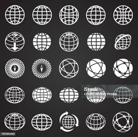 검은 배경 그래픽 및 웹 디자인 현대 간단한 벡터 기호에 설정 아이콘 글로브 인터넷 개념입니다 웹사이트 디자인 웹 버튼 또는 모바일 애플 리 케이 션에 대 한 최신 유행