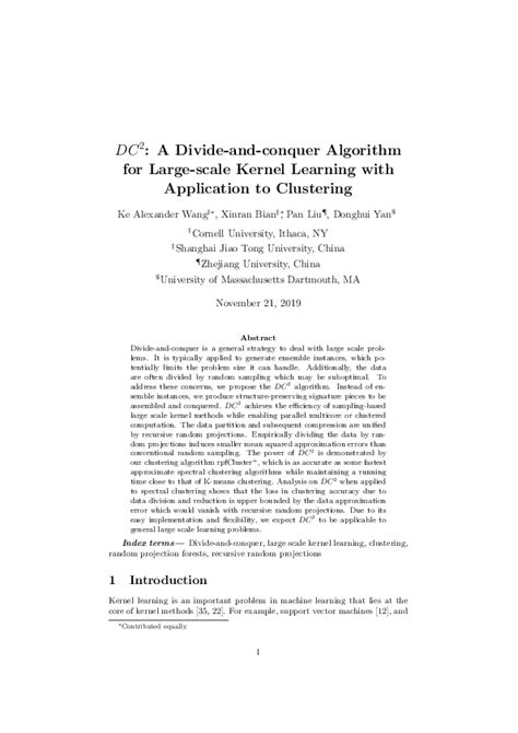 Pdf Dc2 A Divide And Conquer Algorithm For Large Scale Kernel Learning With Application To