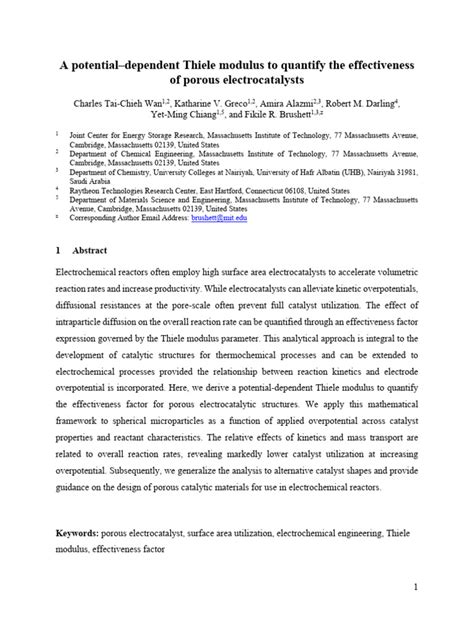 A Potential Dependent Thiele Modulus To Quantify The Effectiveness Of Porous Electrocatalysts Pdf