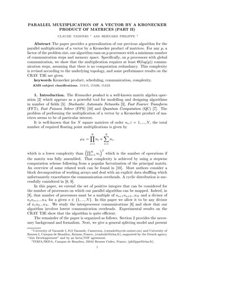 Pdf Parallel Multiplication Of A Vector By A Kronecker Product Of Matrices Part Ii