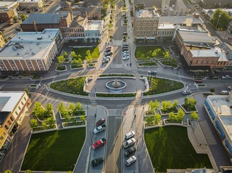 Aerial View Of The Vibrant Cityscape Of Downtown Shelbyville Indiana
