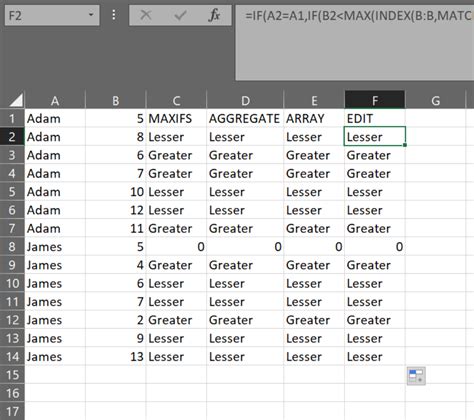 excel comparing cell values with previous cells based on condition